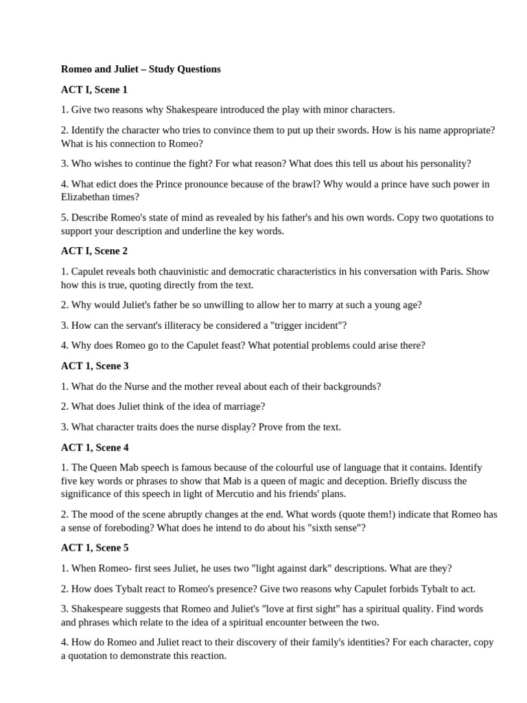R&J ACT QUESTIONS | PDF | Characters In Romeo And Juliet