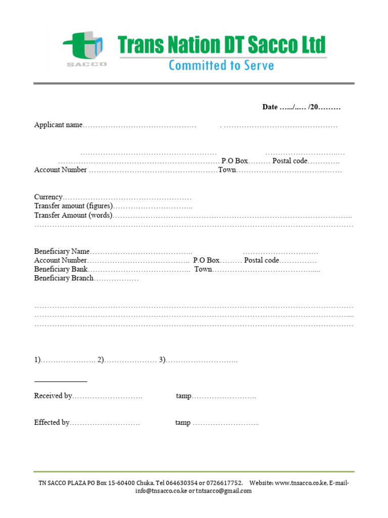 Funds Transfer Application Form | PDF