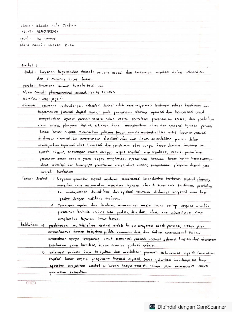 A2501d3047 - Khaula Aulia Tsabita - 1a d3 Farmasi | PDF