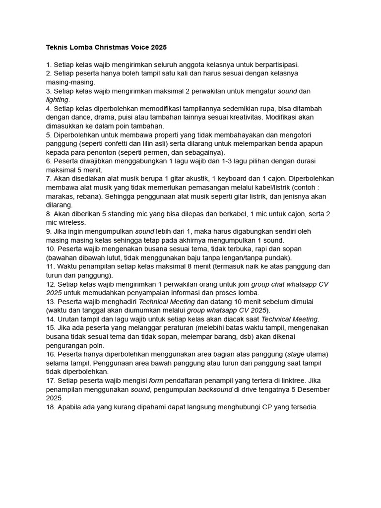 Aturan Lomba Christmas Voice 2025 | PDF