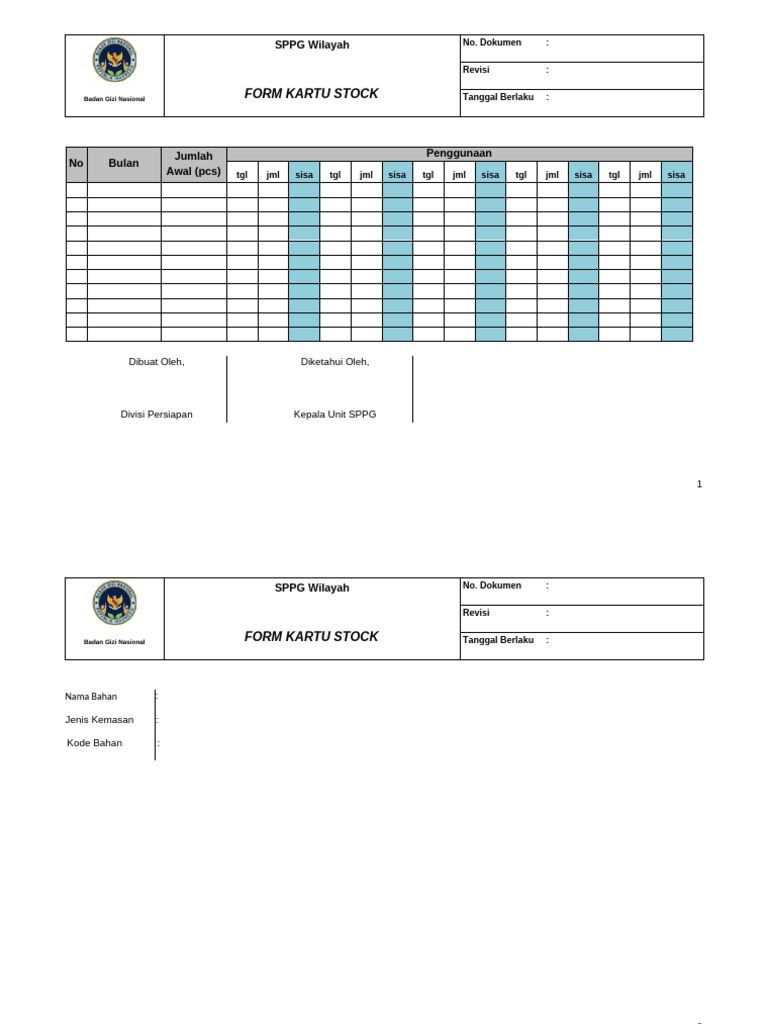 Form Kartu Stock Badan Gizi Nasional | PDF