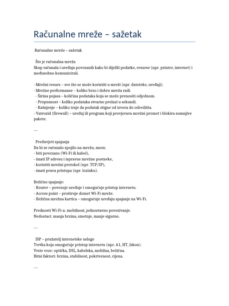 Racunalne_Mreze_Biljeske | PDF