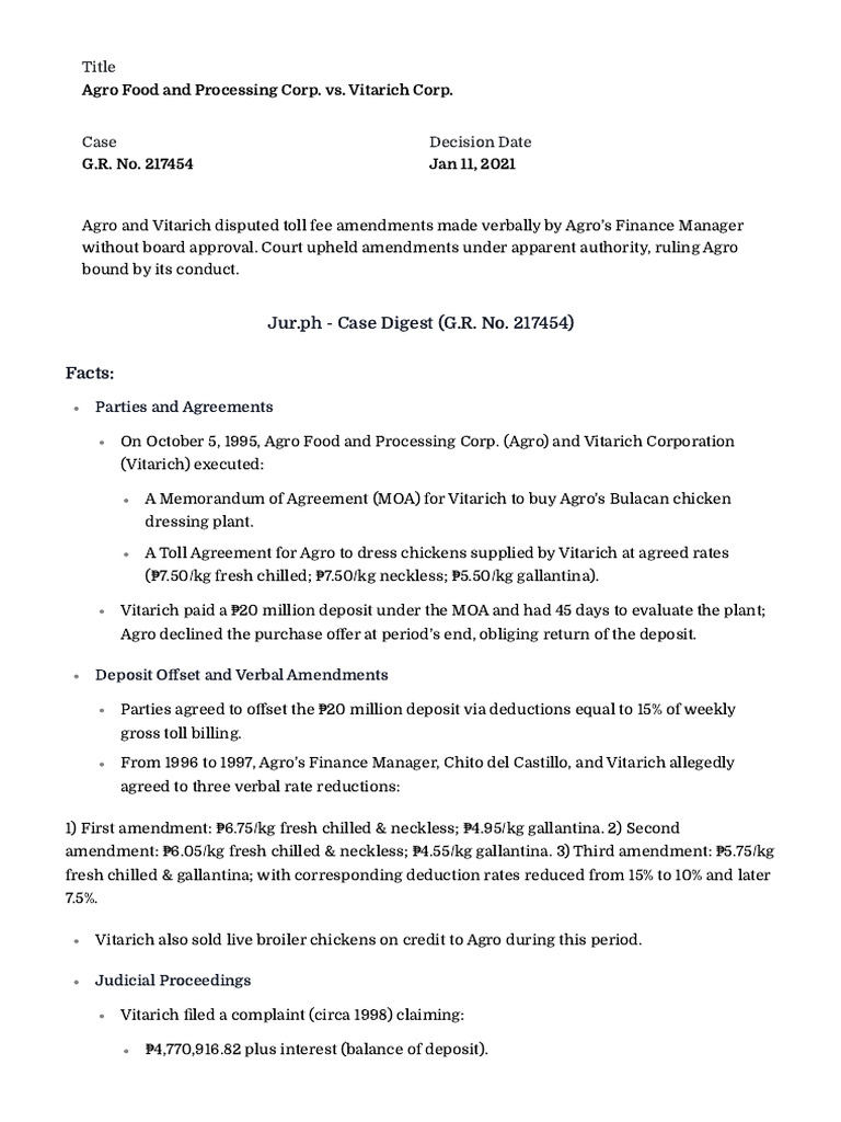 Agro vs. Vitarich: Toll Fee Dispute Ruling | PDF | Parol Evidence Rule ...