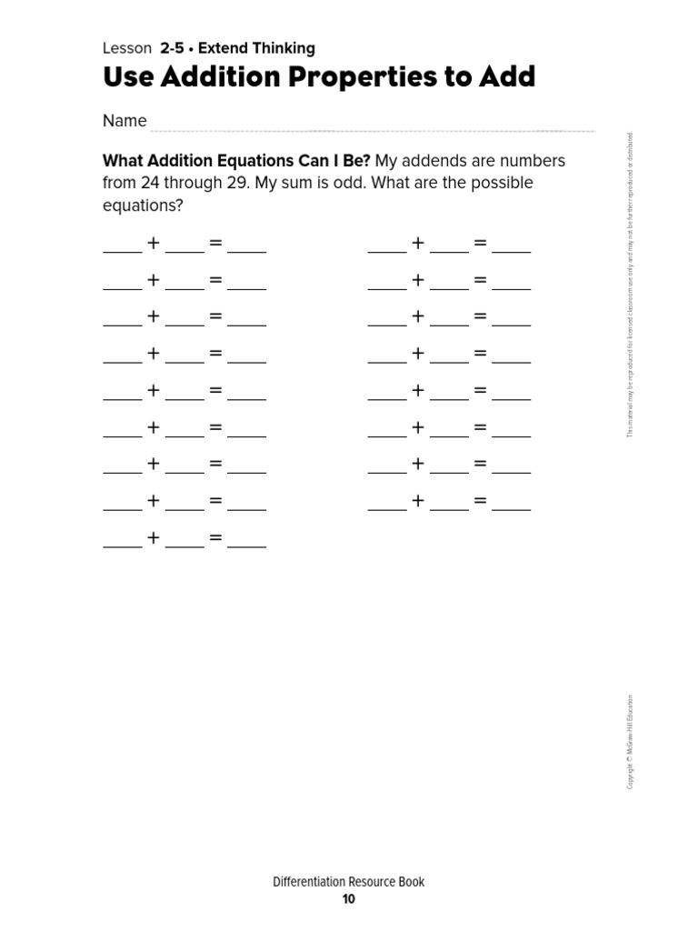 Odd Sum Addition Equations Activity | PDF