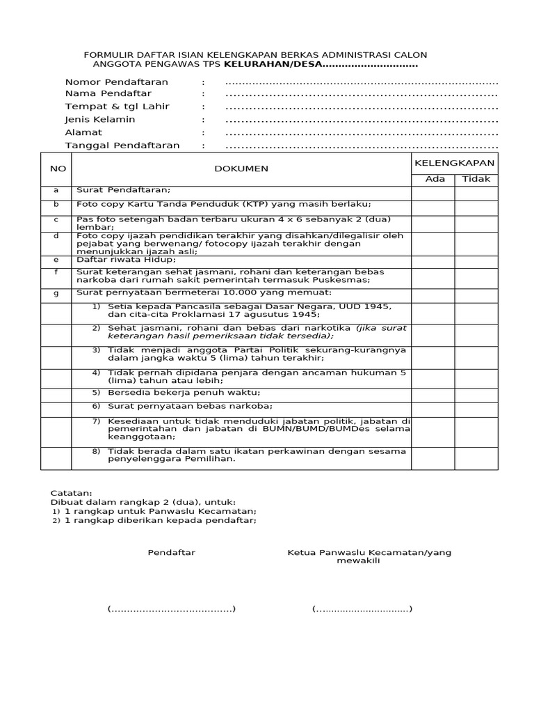 CEKLIST CONTOH | PDF