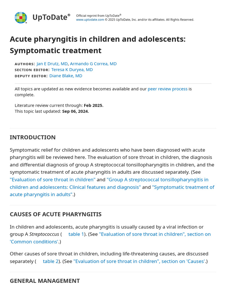 Acute Pharyngitis in Children and Adolescents: Symptomatic Treatment ...