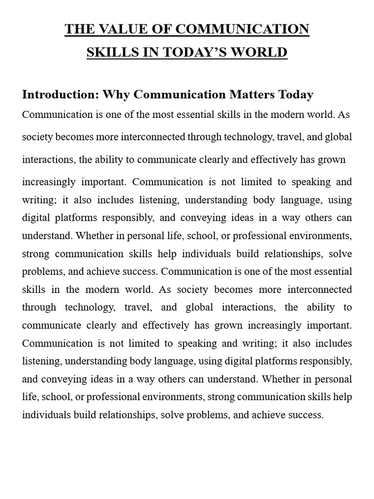 The Value of Communication - Skills in Today's World | PDF ...