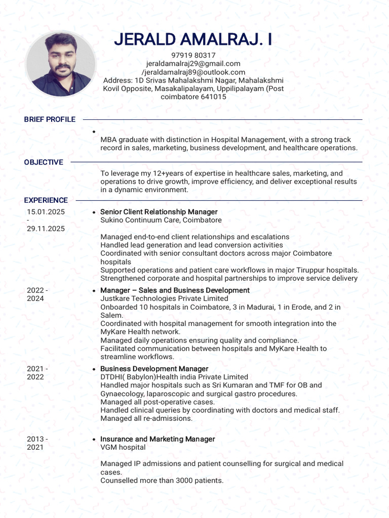 Jerald Amalraj CVJ | PDF | Hospital | Health Care