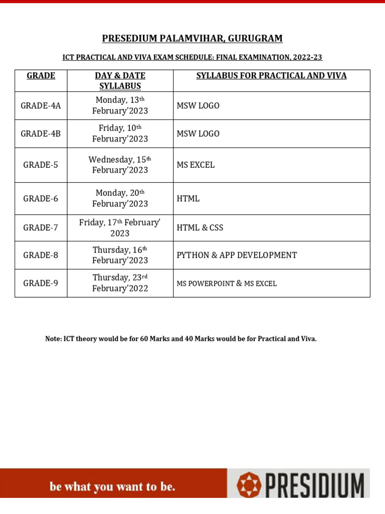 ICT Exam Schedule 2022-23 Gurugram | PDF