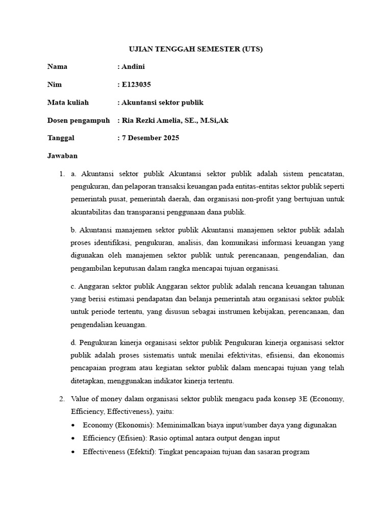 Andini e123035 Uts Akuntansi Sektor Publik | PDF