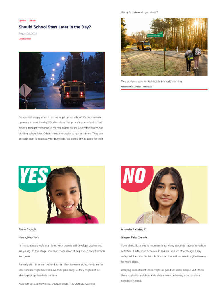 TIME For Kids - Should School Start Later in The Day? | PDF | Sleep ...