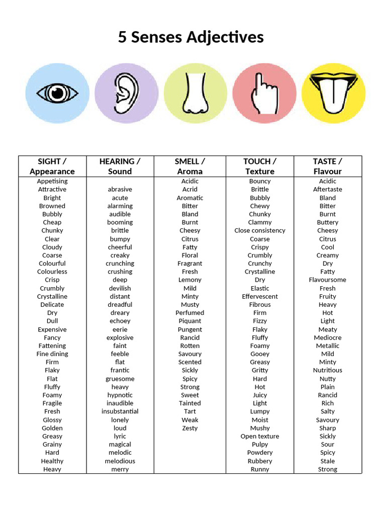 Descriptive Adjectives for the 5 Senses | PDF | Taste | Nervous System