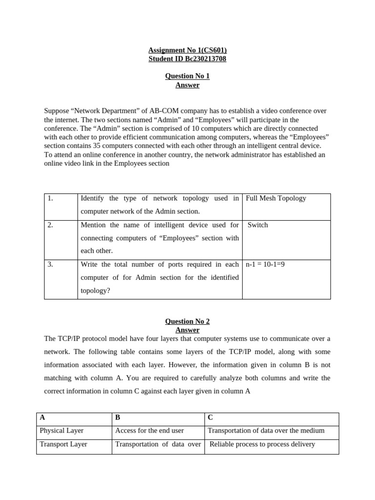 Assignment No 1 (Cs601) | PDF