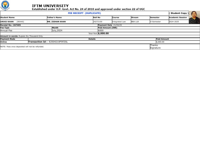 Fee Details Sem 2 | PDF