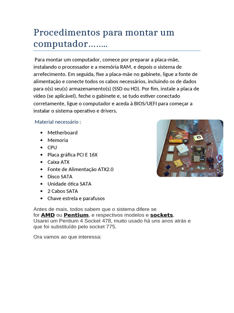 Guia Prático para Montar um Computador | PDF