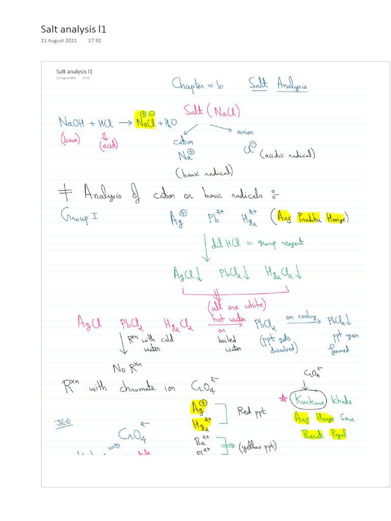 Salt Analysis l1 | PDF