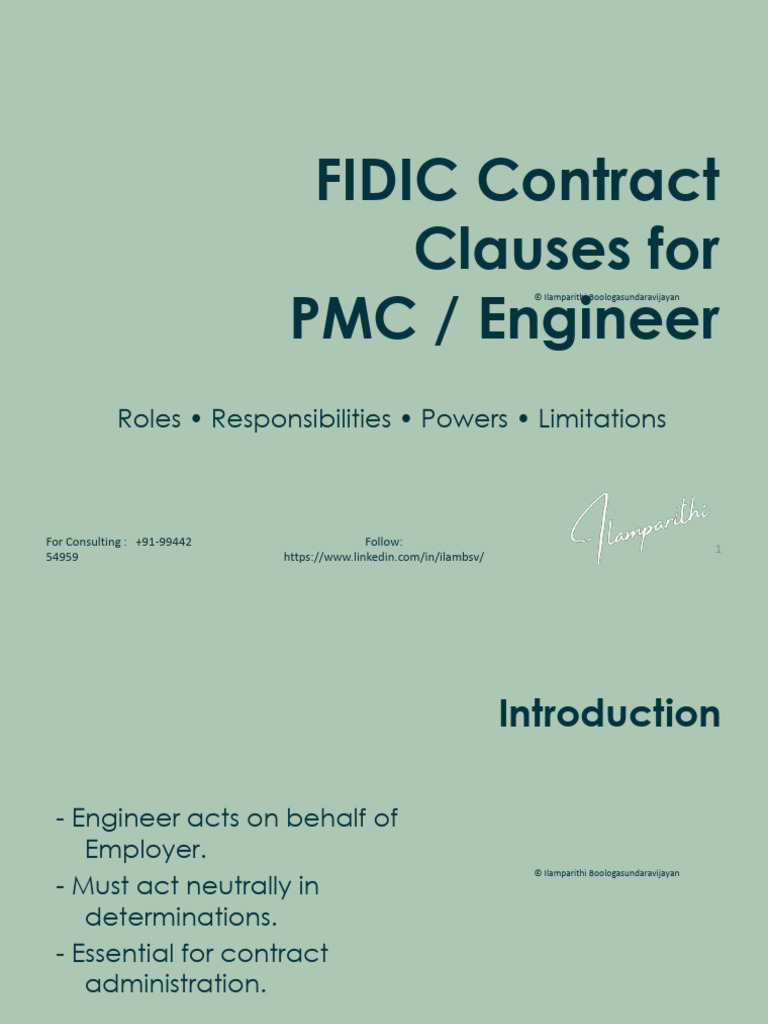 FIDIC Engineer Clauses Study Material | PDF | Business