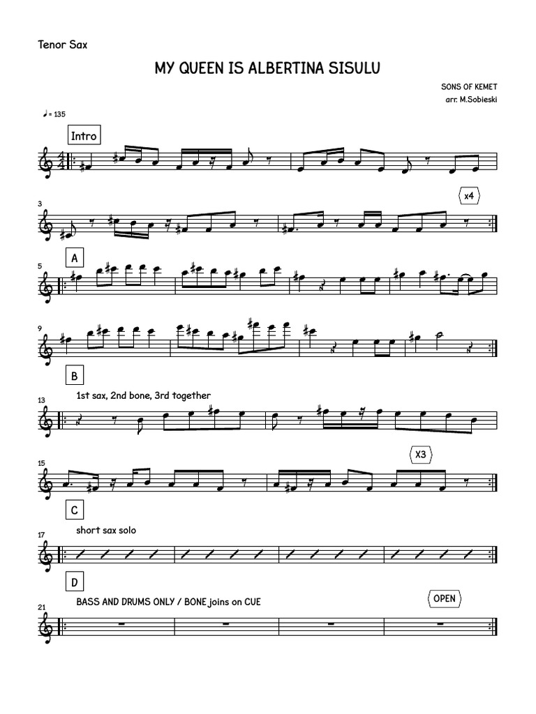MY QUEEN Is... (Fixed) - Tenor Sax | PDF | Musical Instruments