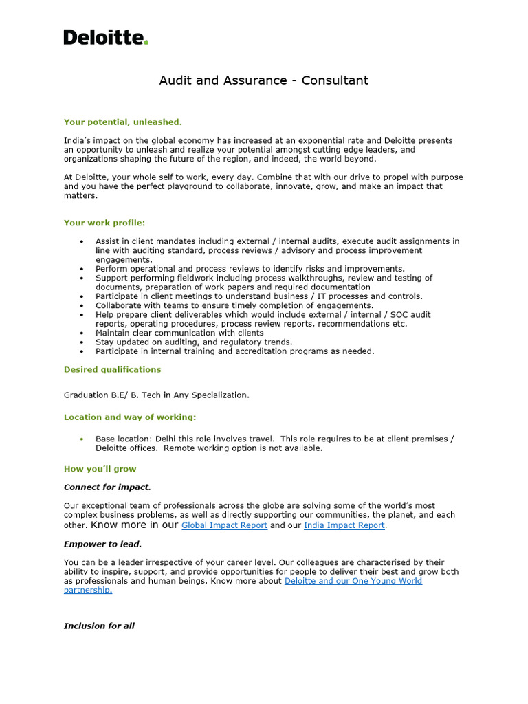 Audit and Assurance Consultant Role | PDF | Audit | Business