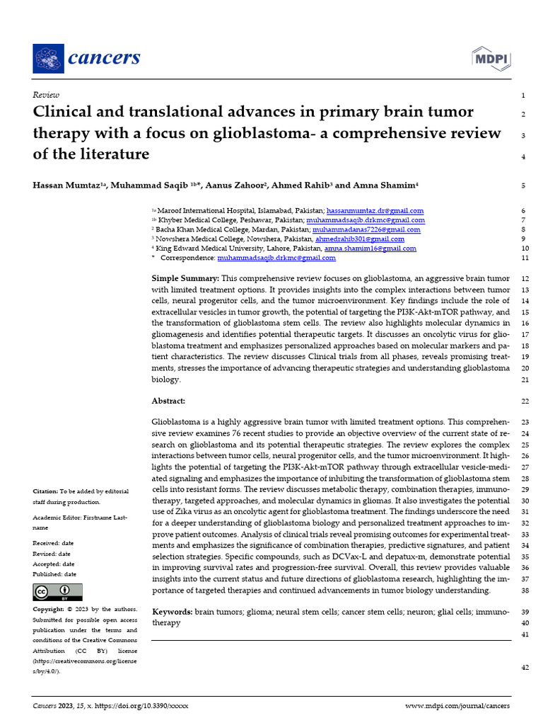 Advances in Glioblastoma Therapy Review | PDF | Glioma | Brain Tumor