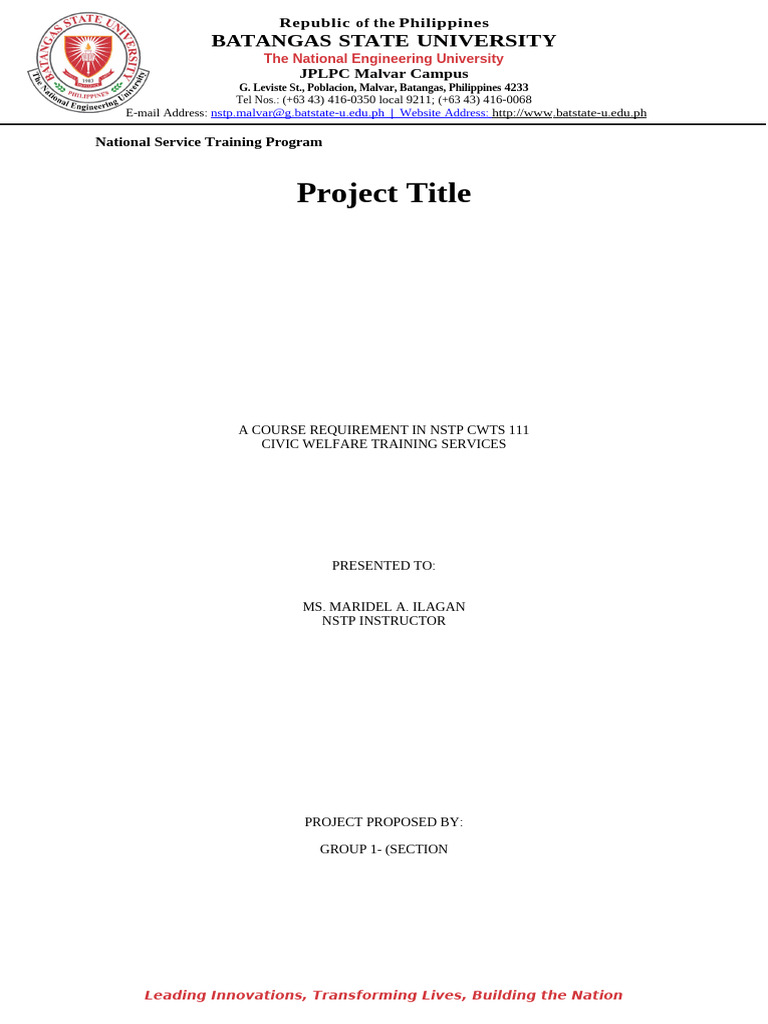 NSTP Project Proposal for Community Service | PDF
