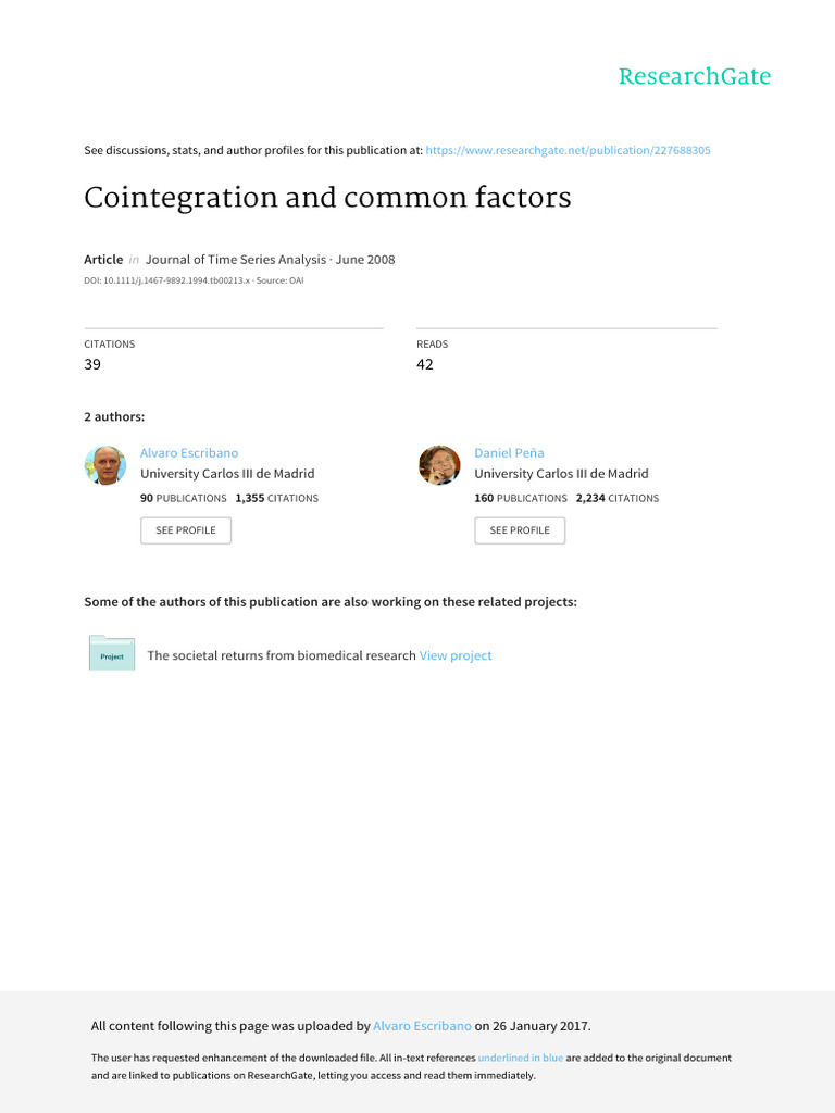 Cointegration and Common Factors | PDF | Eigenvalues And Eigenvectors ...