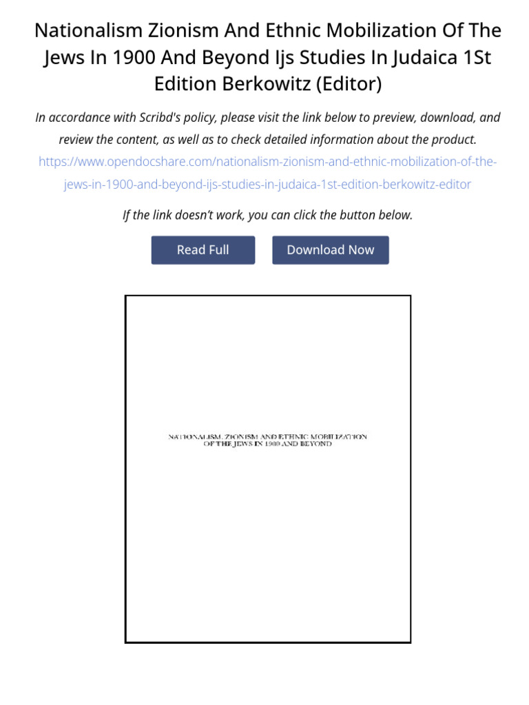 Nationalism Zionism and Ethnic Mobilization of the Jews in 1900 and Beyond IJS Studies in ...