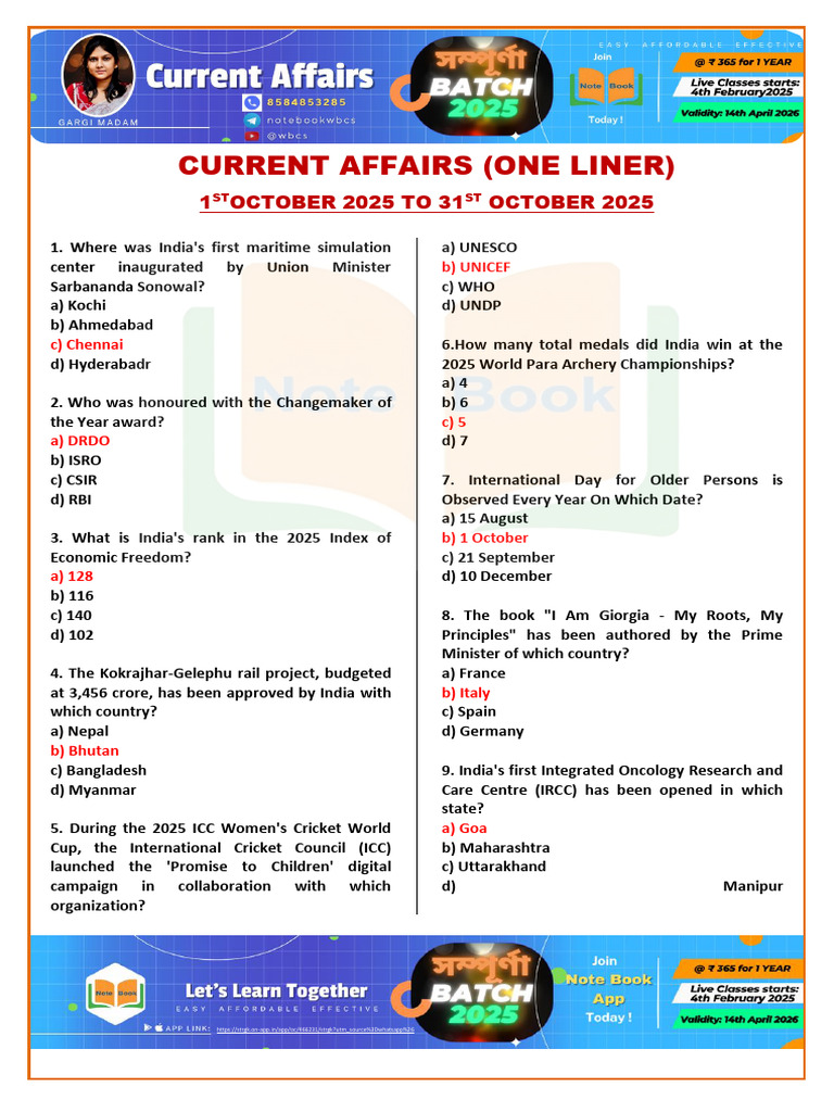CA October 2025 One Liner Note Book | PDF