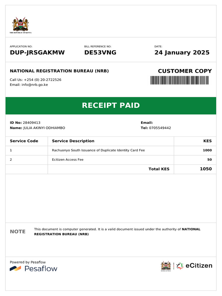 Duplicate ID Card Payment Receipt | PDF | Identity Document ...