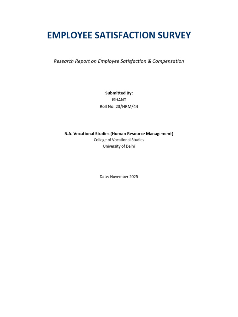 Employee Satisfaction Report Final | PDF | Employment | Job Satisfaction