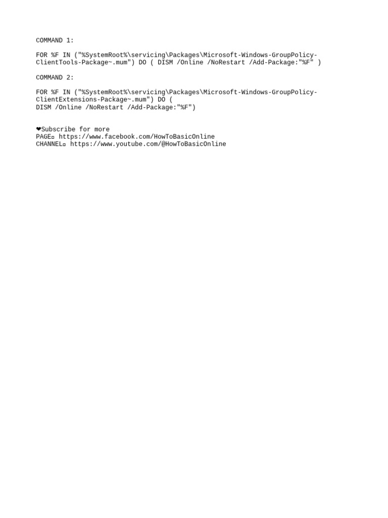 DISM Commands for Group Policy Packages | PDF