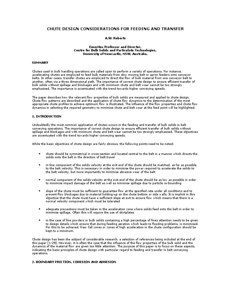 Feeding and Transfer Chute Design | PDF | Wear | Adhesion
