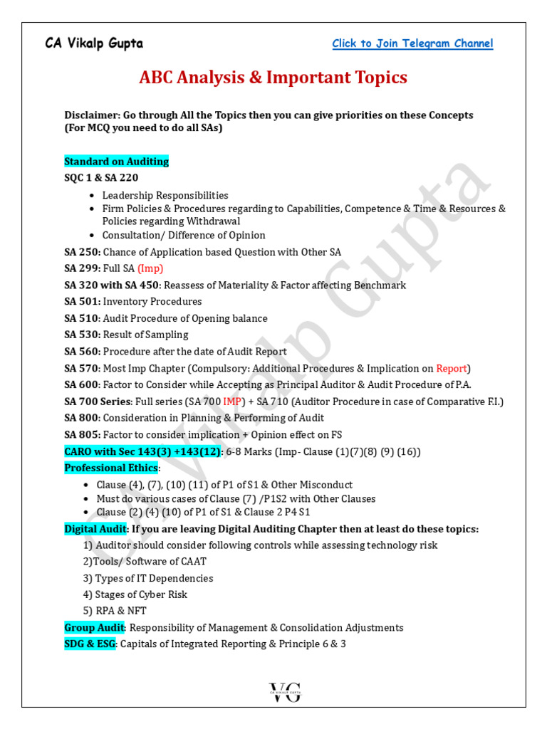 ABC Category & Important Topic - VG | PDF | Audit | Auditor's Report