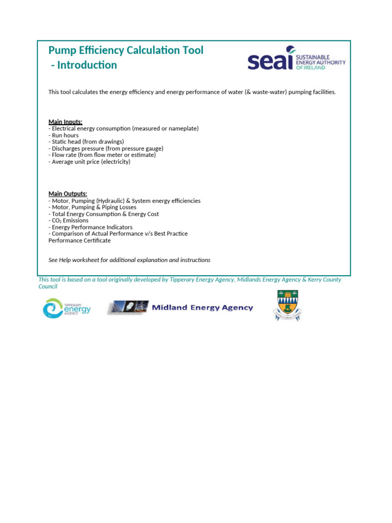 Pump - Energy - Efficiency - Calculation - Tool | PDF | Pump | Flow ...