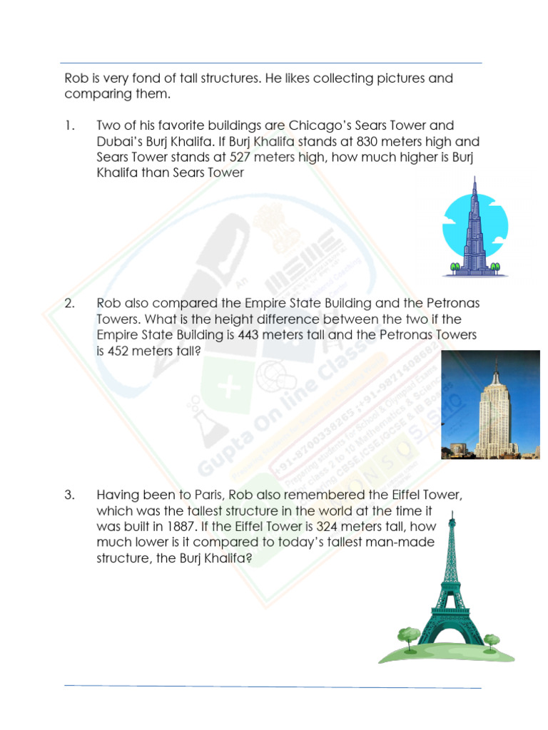 Class 3 M-W Sheet-Subtraction Word Problems-Set-1-P K Gupta | PDF