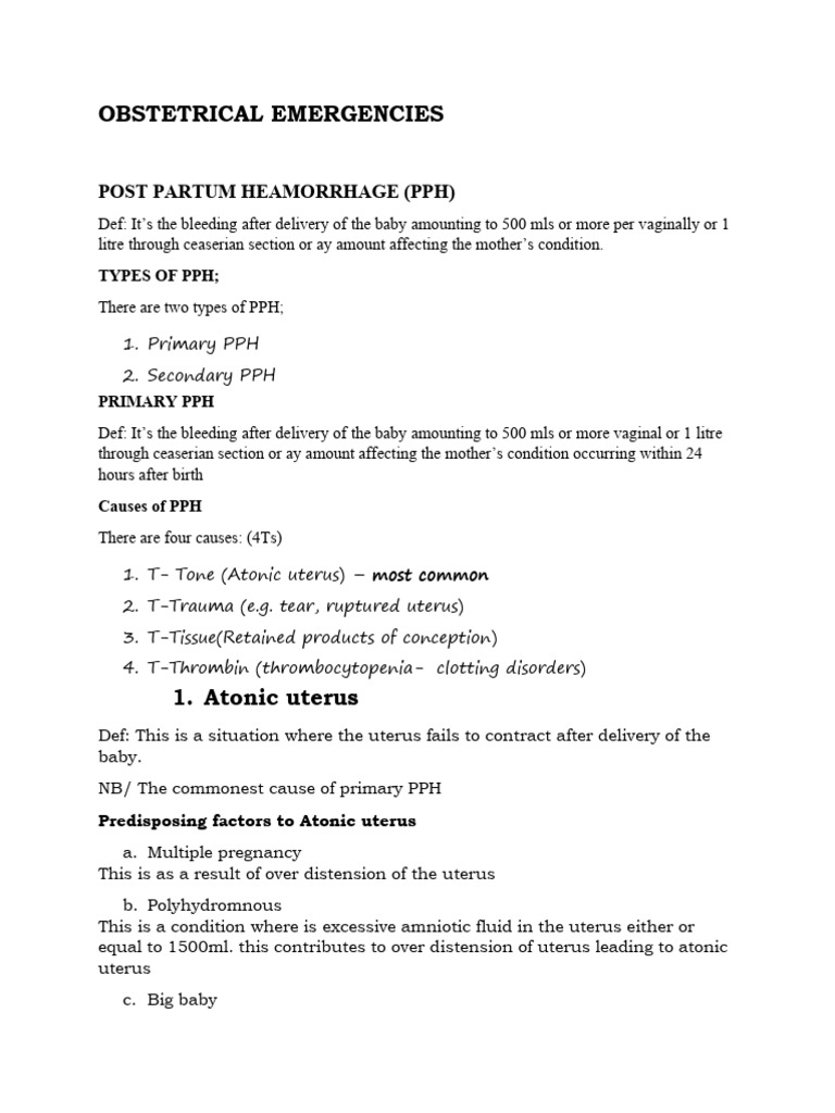 Postpartum Hemorrhage: Causes & Management | PDF | Childbirth | Uterus