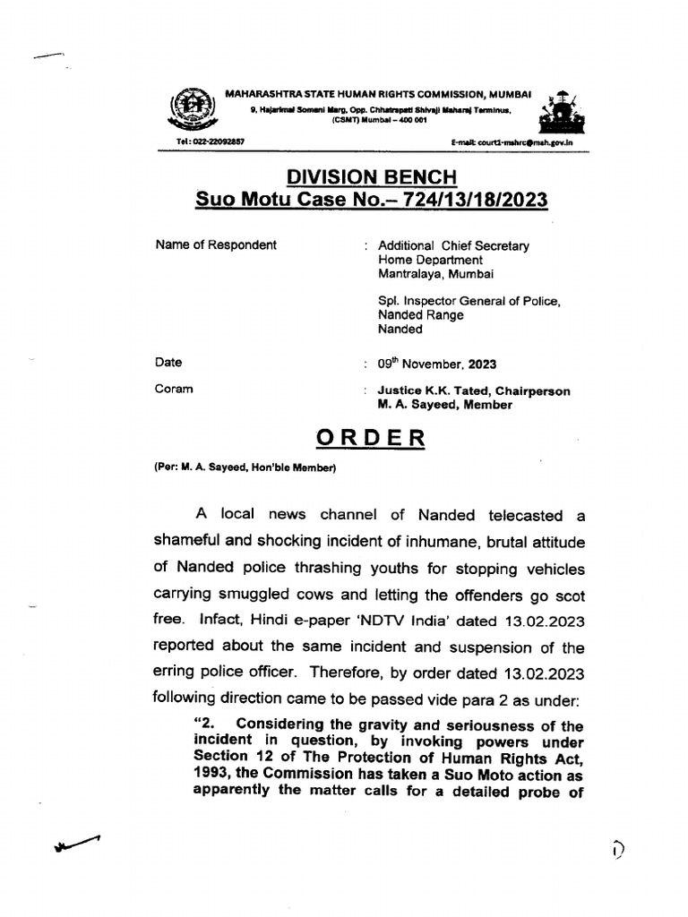 MHRC 2023 2 Lakh Compensation To The Victim of Human Rights Violation ...