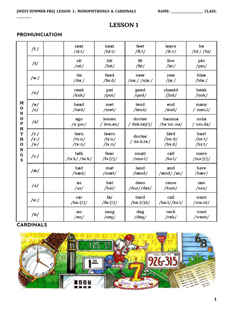 Lesson 1_ Monophthongs & Cardinals | PDF | Linguistics | Phonetics