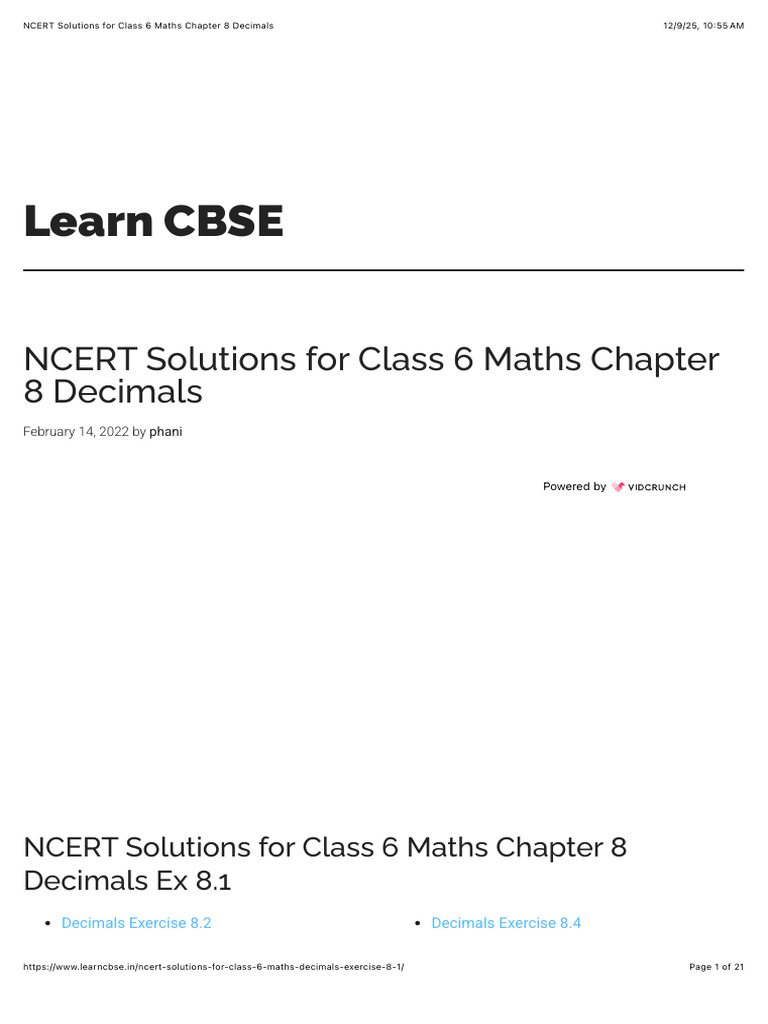 NCERT Solutions For Class 6 Maths Chapter 8 Decimals Exercise 8.1 | PDF ...