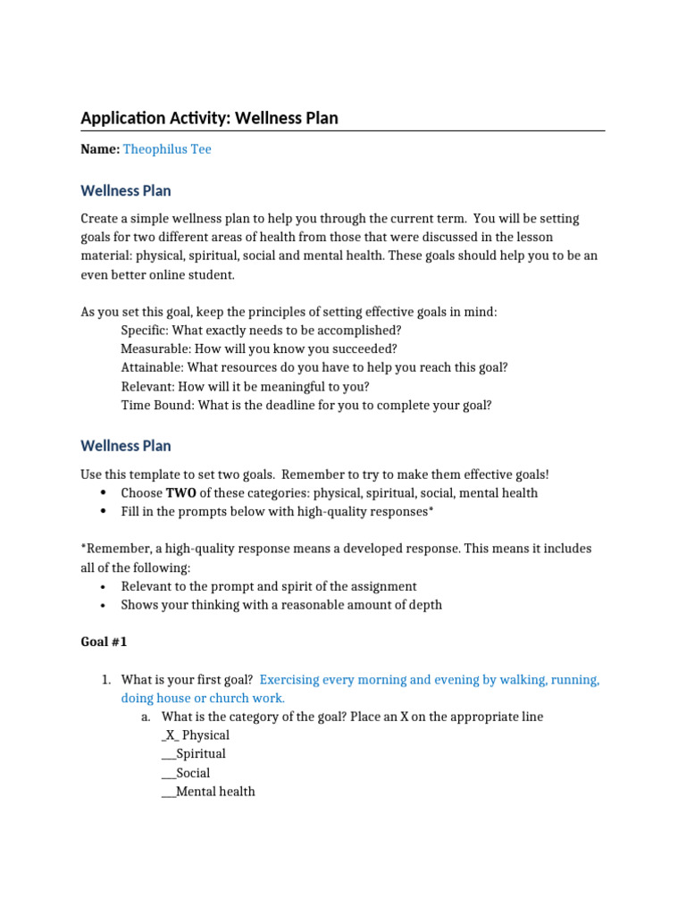 Pc103 W03 Document Applicationactivitywellnessplan Template | PDF