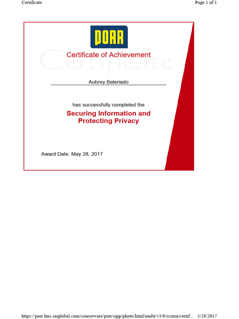 Securing Information and Protecting Privacy - Certificate | PDF