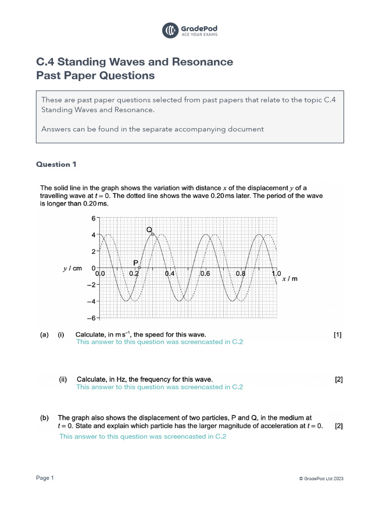 C.4 Standing Waves Past Paper Questions | PDF | Educational Assessment ...