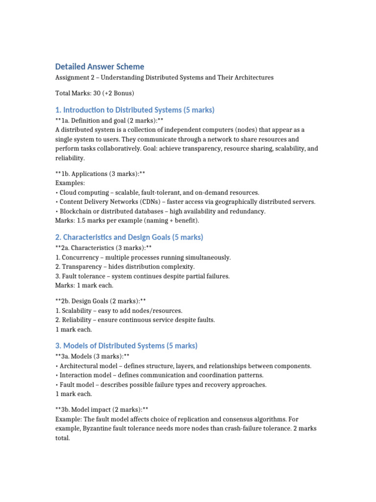 Assignment 2 - Distributed Systems Answer Scheme | PDF | Distributed Computing | Computing
