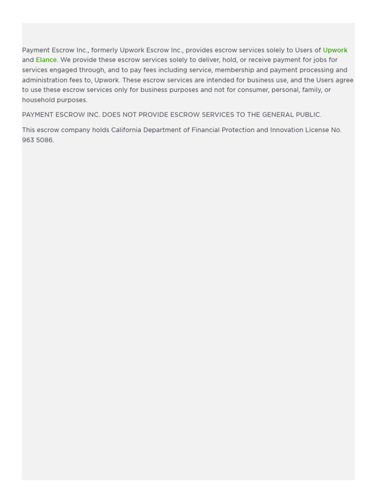 Upwork Payment Escrow Services Overview | PDF