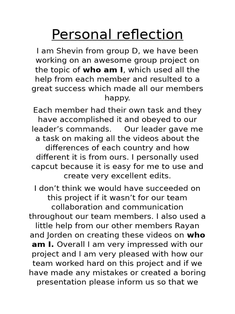 Personal Reflection...................Shevin | PDF