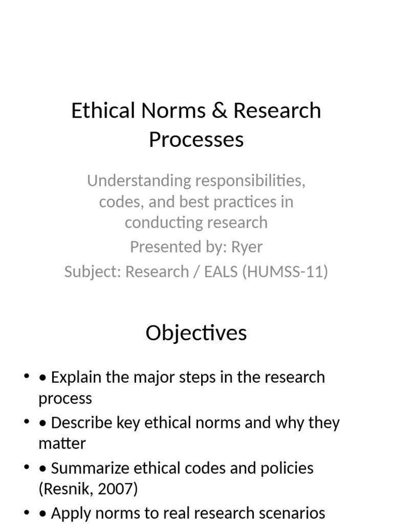 Ethical Norms Research Presentation Ryer | PDF | Institutional Review ...