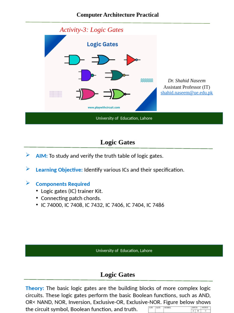 Logic Gates Study and Verification Guide | PDF | Logic Gate | Logic