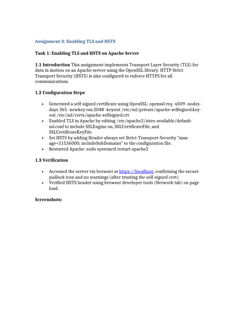 Assignment3 TLS HSTS | PDF