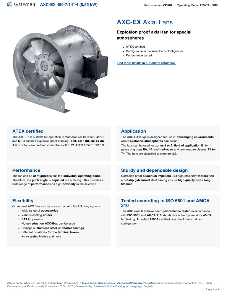 Systemair AXC-EX 450-7_14°-4 (0,55 kW) (1) | PDF | Electrical ...