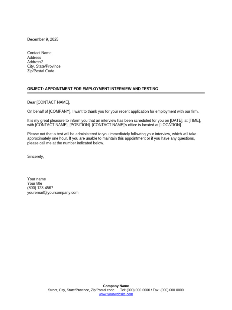 Employment Interview Appointment Notice | PDF